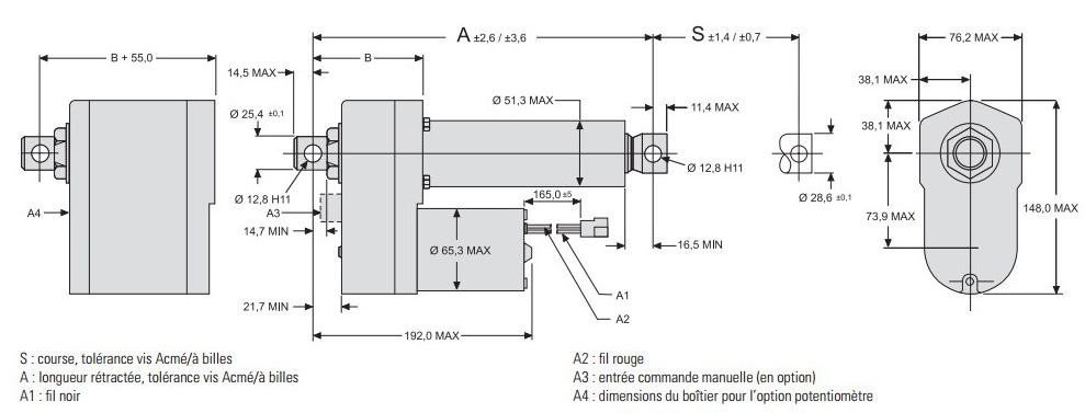 Vérin électrique en 12 Vdc - Force de levage 2250N & course de 101.6 mm